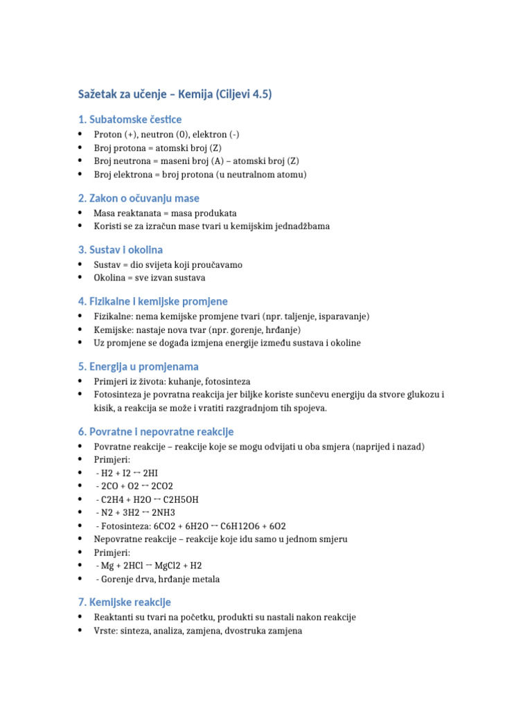 Kemija Sazetak 7 Razred | PDF