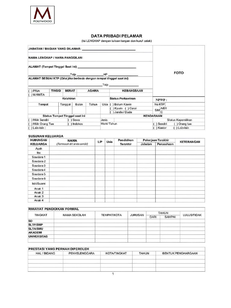 Form Data Pelamar - Nama | PDF