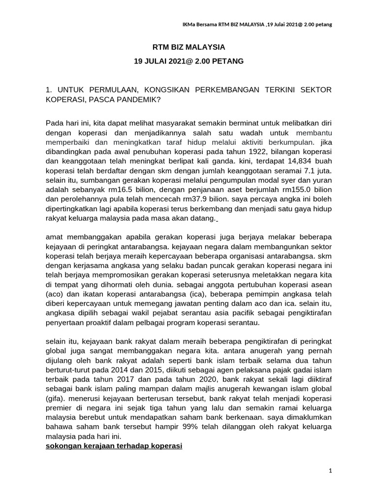 RTM BIZ MALAYSIA | PDF