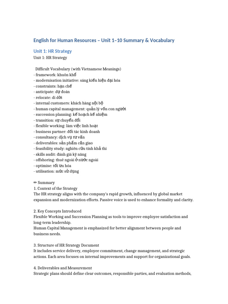 English For HR Units 1-10 Summary | PDF
