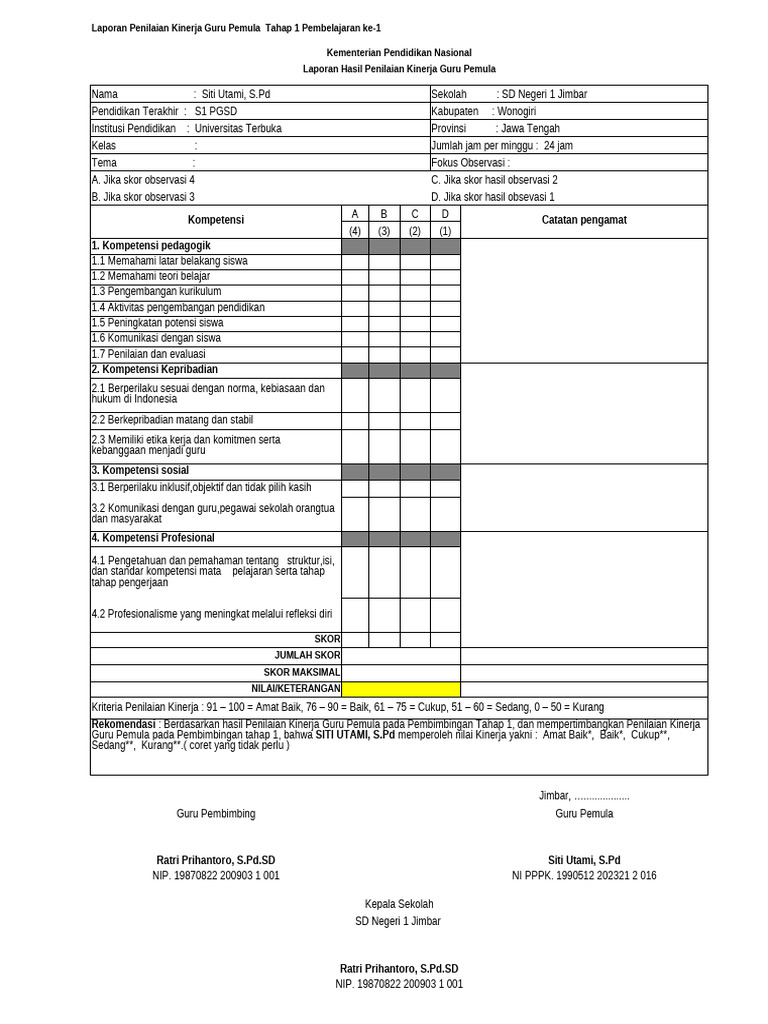 4.2 Lembar Kinerja Tahap 1 SITI UTAMI | PDF