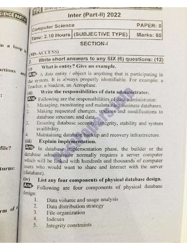 2nd Year Computer Science Past Paper 2022 Subjective | PDF
