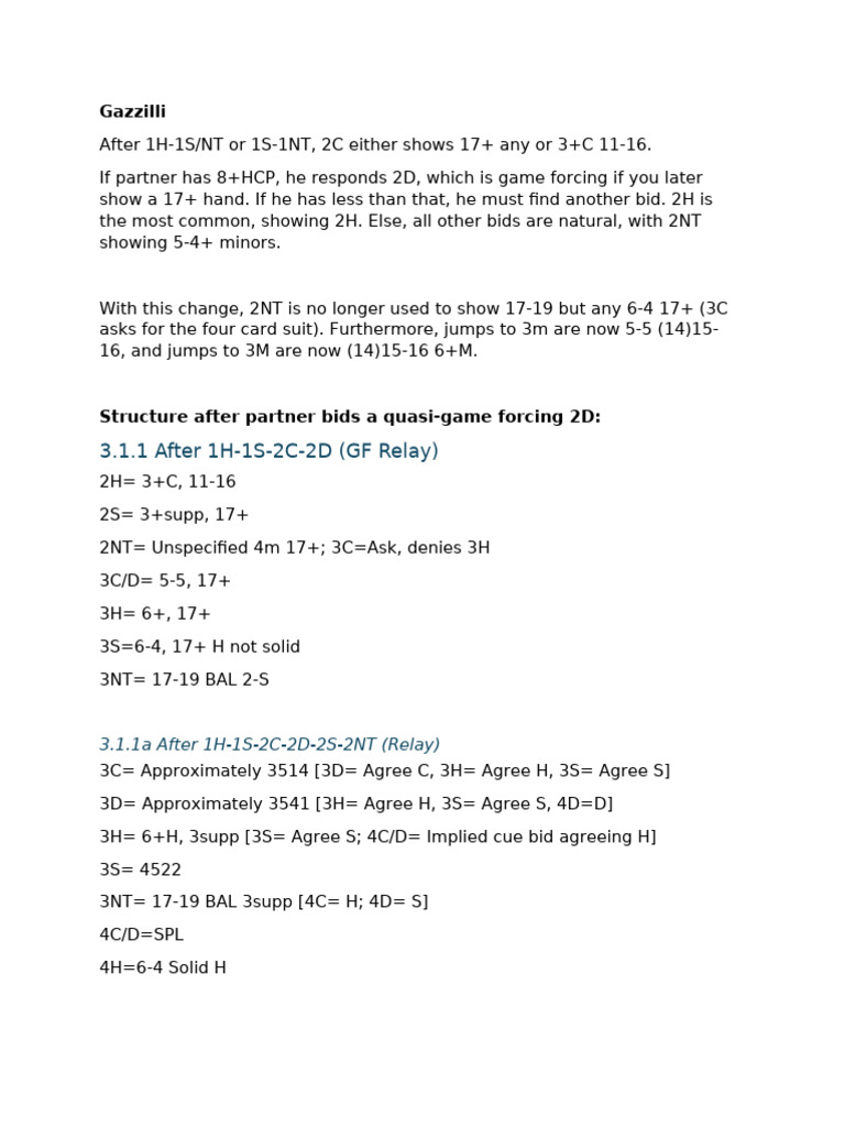 Gazzilli Bidding System Explained | PDF