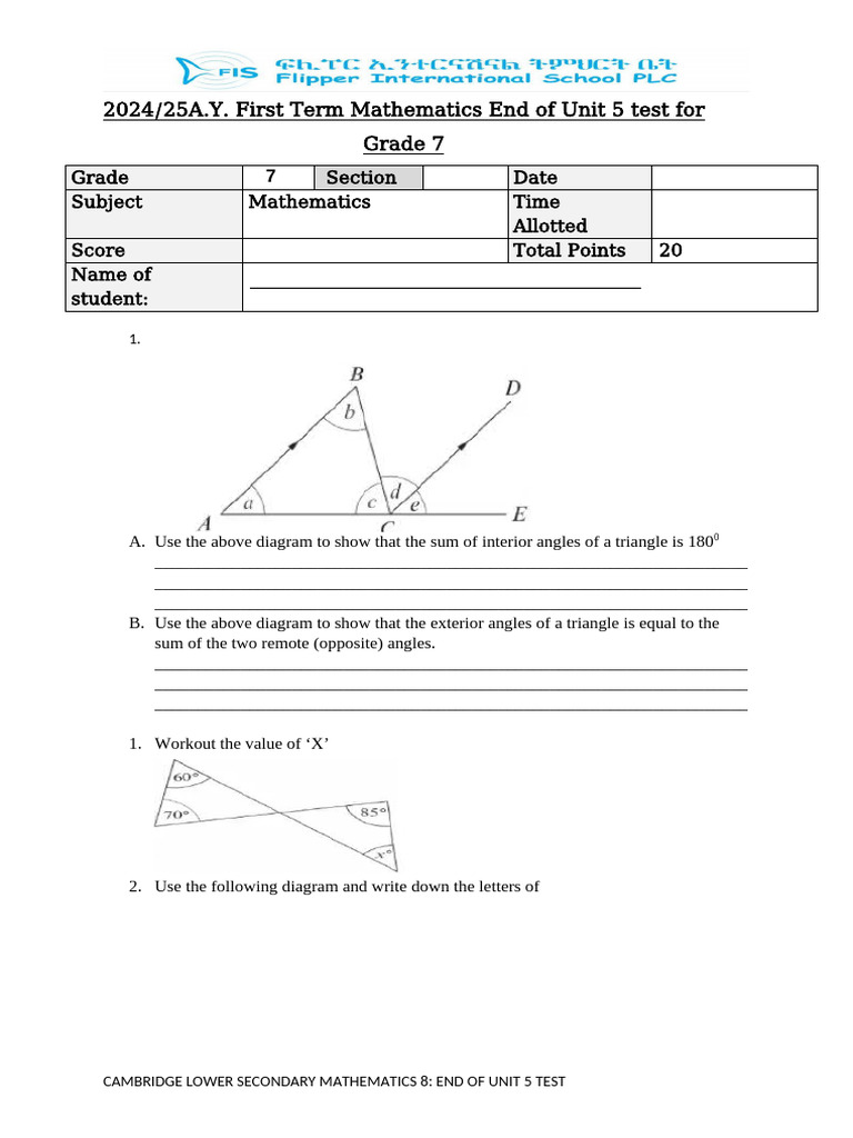 G7 Math End of Unit-5 Test | PDF
