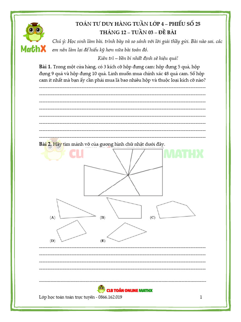 MATHX - LỚP 4 - P25 - THÁNG 12 - TUẦN 03 | PDF