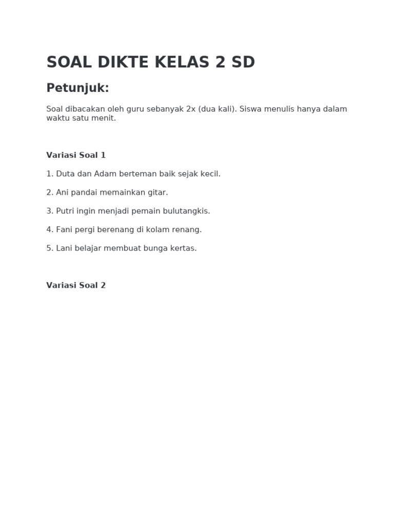 Soal Dikte Kelas 2 SD | PDF