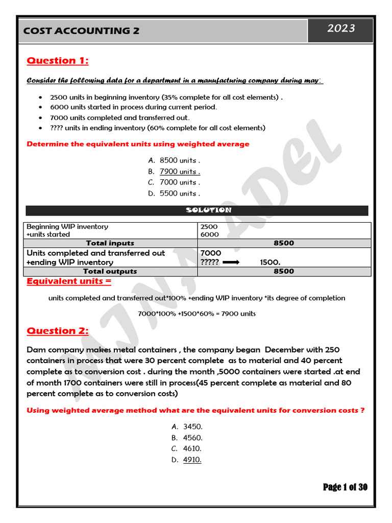 Final Revision Cost Acc 4th 2023 Acc Dep. PART 1 | PDF | Inventory ...