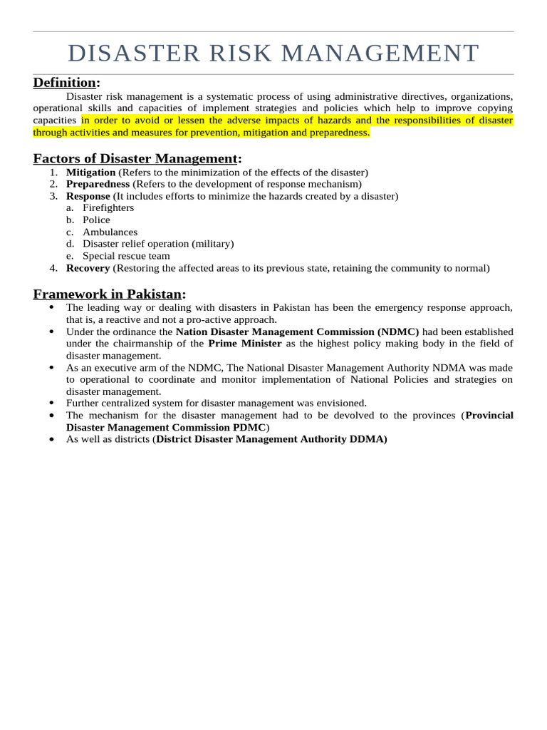Disaster Risk Management | PDF