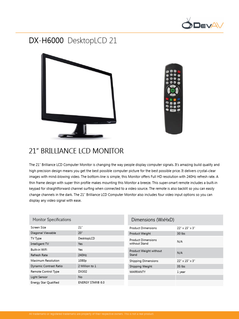 21" Brilliance LCD Monitor Specs | PDF