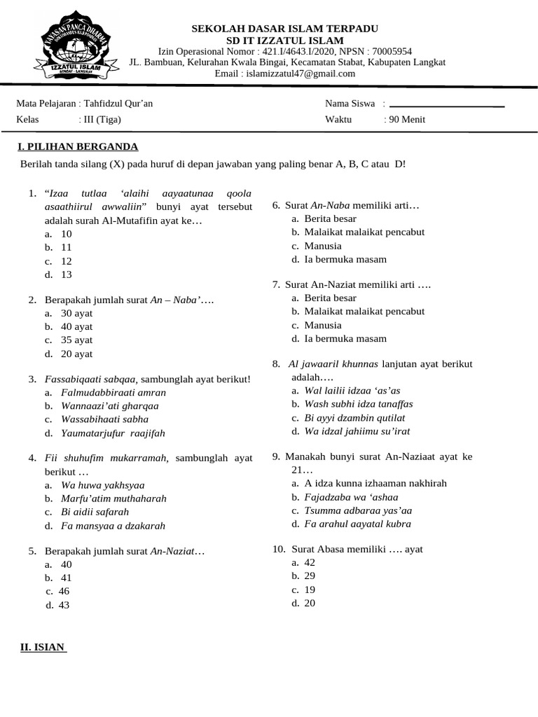 Format Soal Ujian | PDF