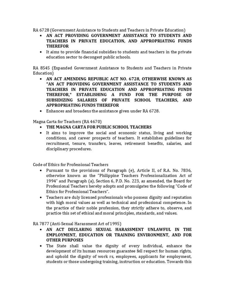 15 Laws of Foundation For Philippine Education System | PDF | Teachers | Schools