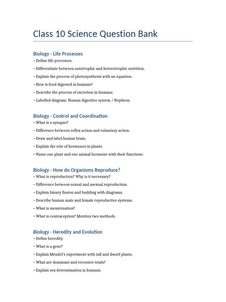 Class 10 Science Question Bank PDF | PDF | Biology | Chemistry