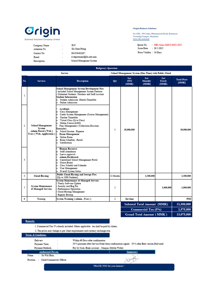 ILU - SMS Quotation | PDF | Payments | Cloud Computing