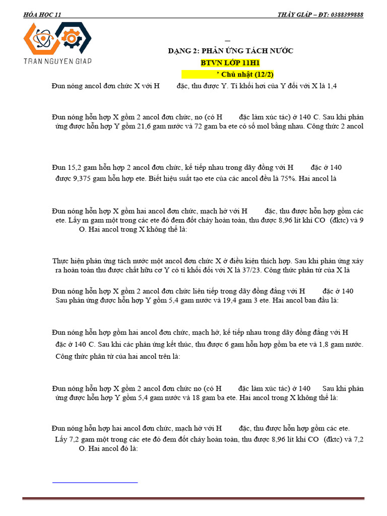 BTVN 11H1 Ancol PH N NG V I Tách Nư C | PDF