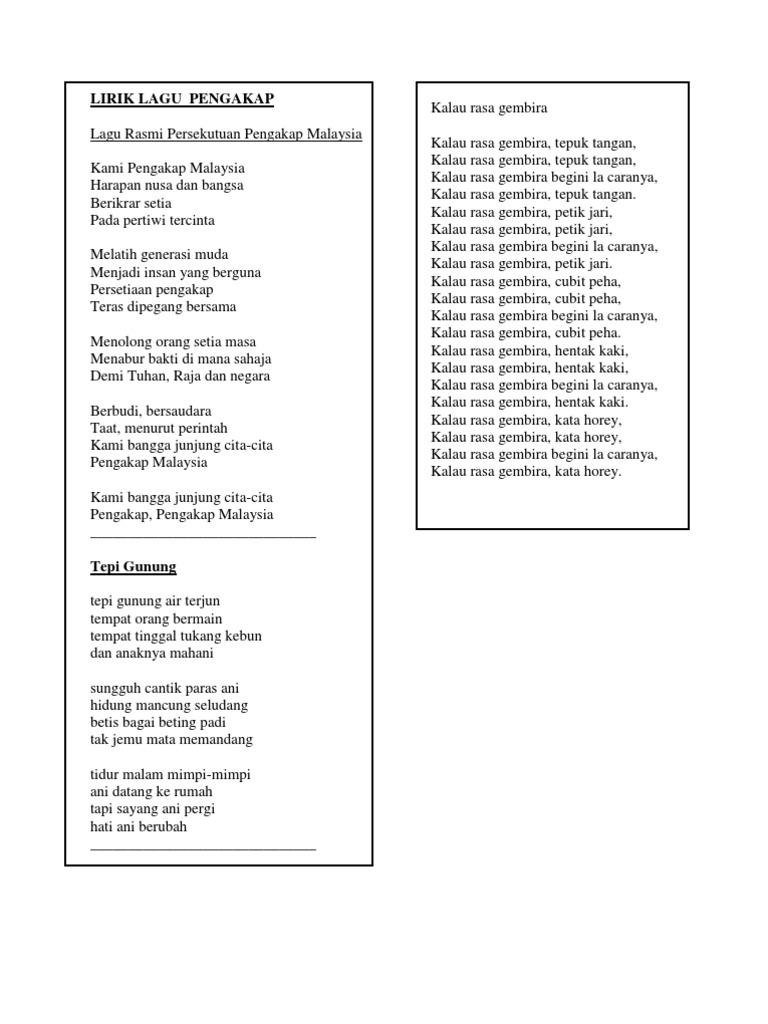 LIRIK LAGU Pengakap | PDF