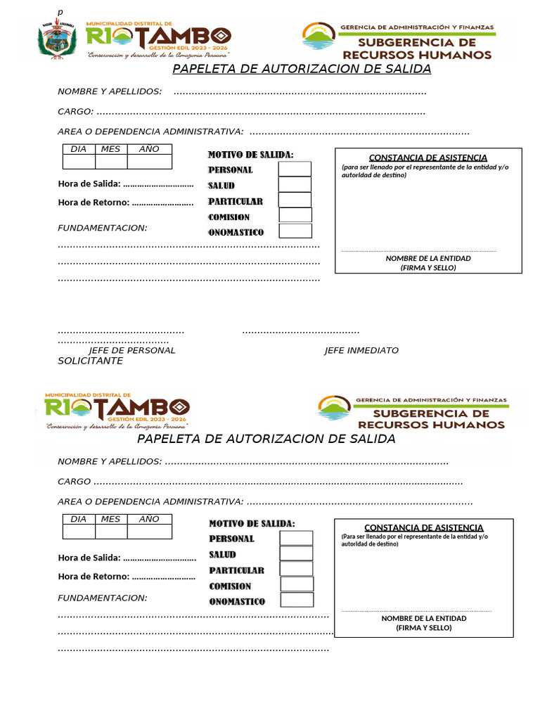 Papeleta de Salida | PDF