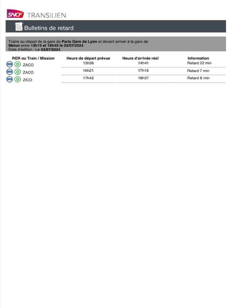 Bulletin de Retard SNCF | PDF