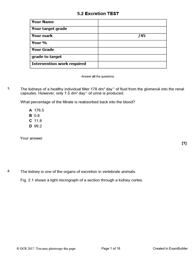 5.2 Excretion Qs & MS | PDF | Hemodialysis | Kidney