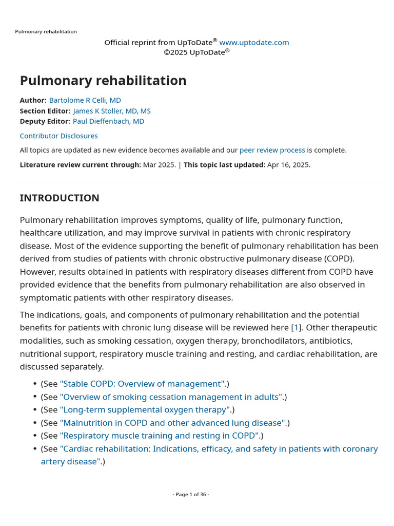 Pulmonary Rehabilitation | PDF | Chronic Obstructive Pulmonary Disease ...