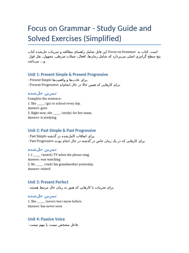 Focus On Grammar Solved and Guide | PDF