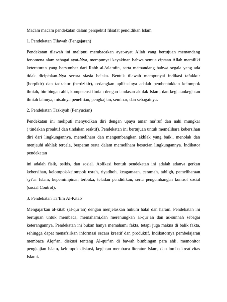 Macam Macam Pendekatan Dalam Perspektif Filsafat Pendidikan Islam | PDF