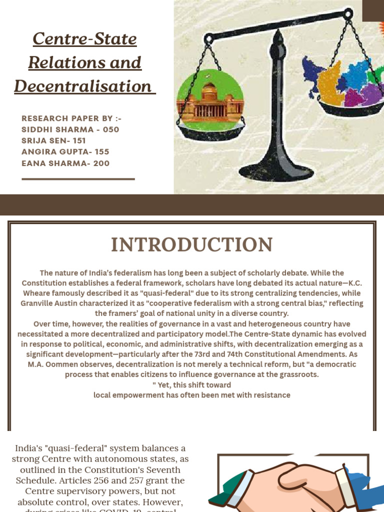 Centre-State Relations and Decentralization | PDF | Governance ...