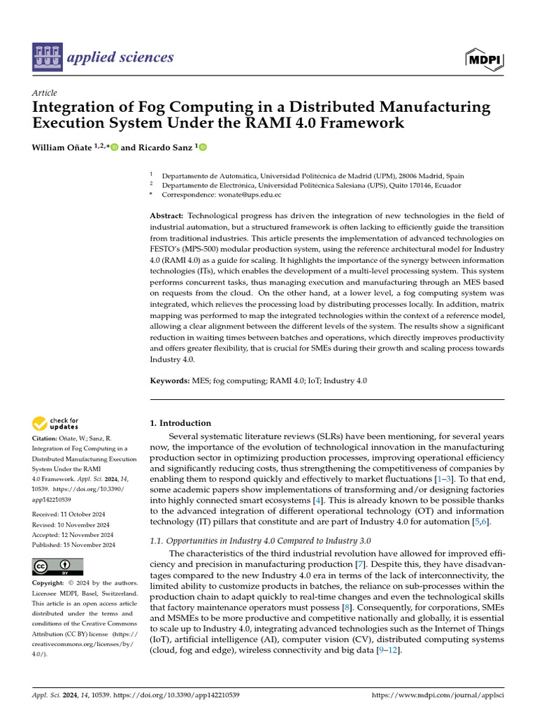Integration of Fog Computing in A Distributed Manufacturing Execution System Under The RAMI 40 ...