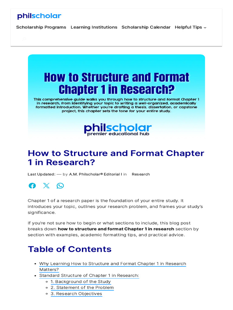 How To Structure and Format Chapter 1 in Research - PhilScholar | PDF | Citation | Apa Style