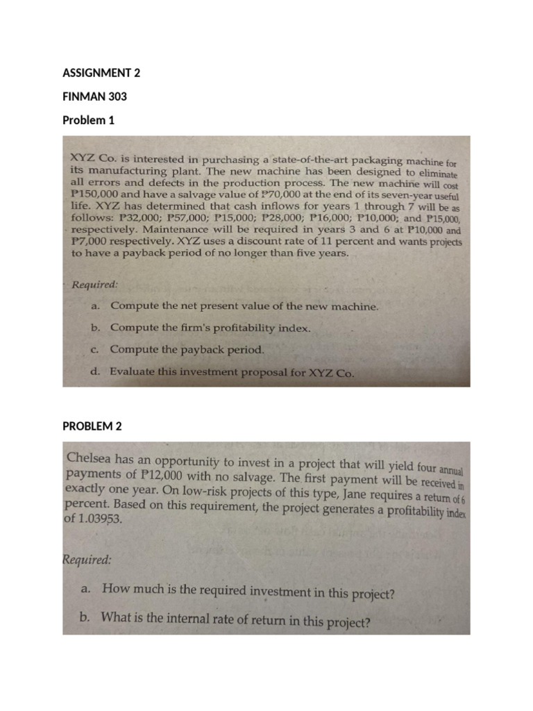 Assignment 2 Finman 303 | PDF