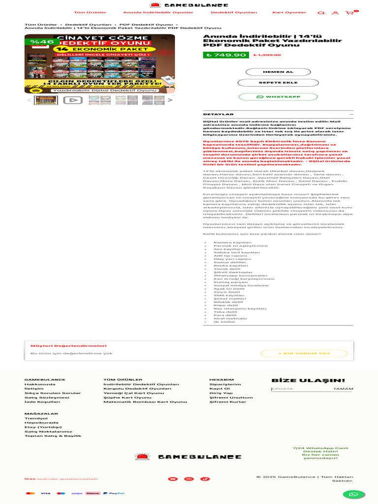 Anında İndirilebilir 14'lü Ekonomik Paket Yazdırılabilir PDF Dedektif Oyunu | PDF