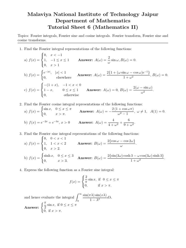 Tutorial Sheet 6 Mathematics II Ans Key | PDF | Functions And Mappings | Elementary Geometry