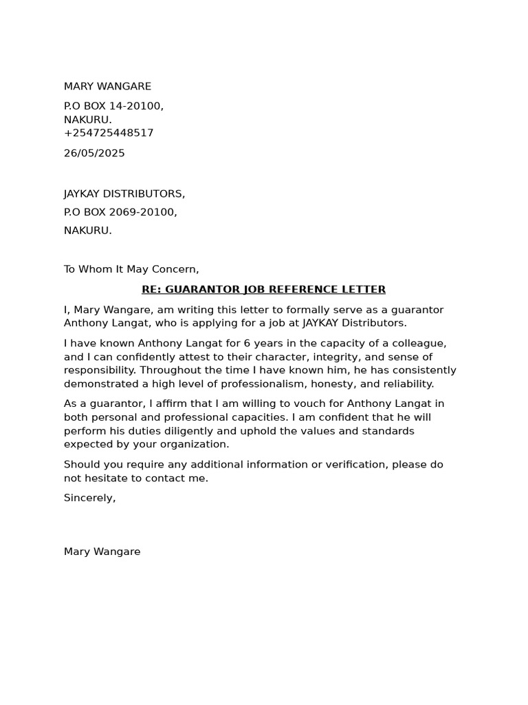 Guarantor Leter | PDF
