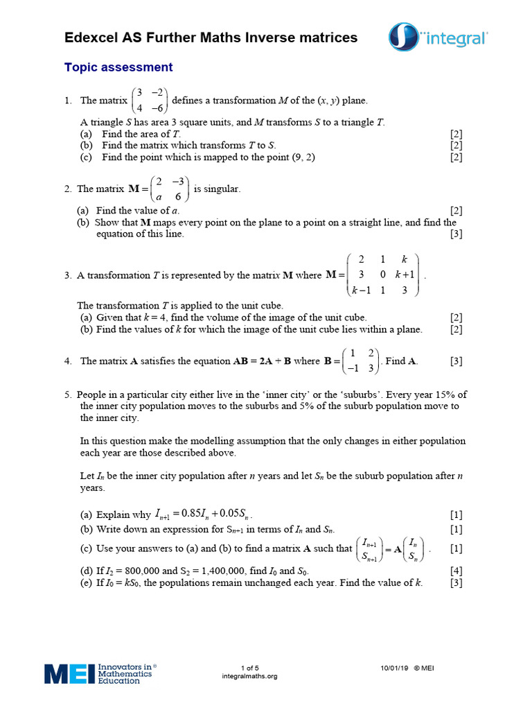 Inverse Matrices Assessment Solutions | PDF | Matrix (Mathematics ...