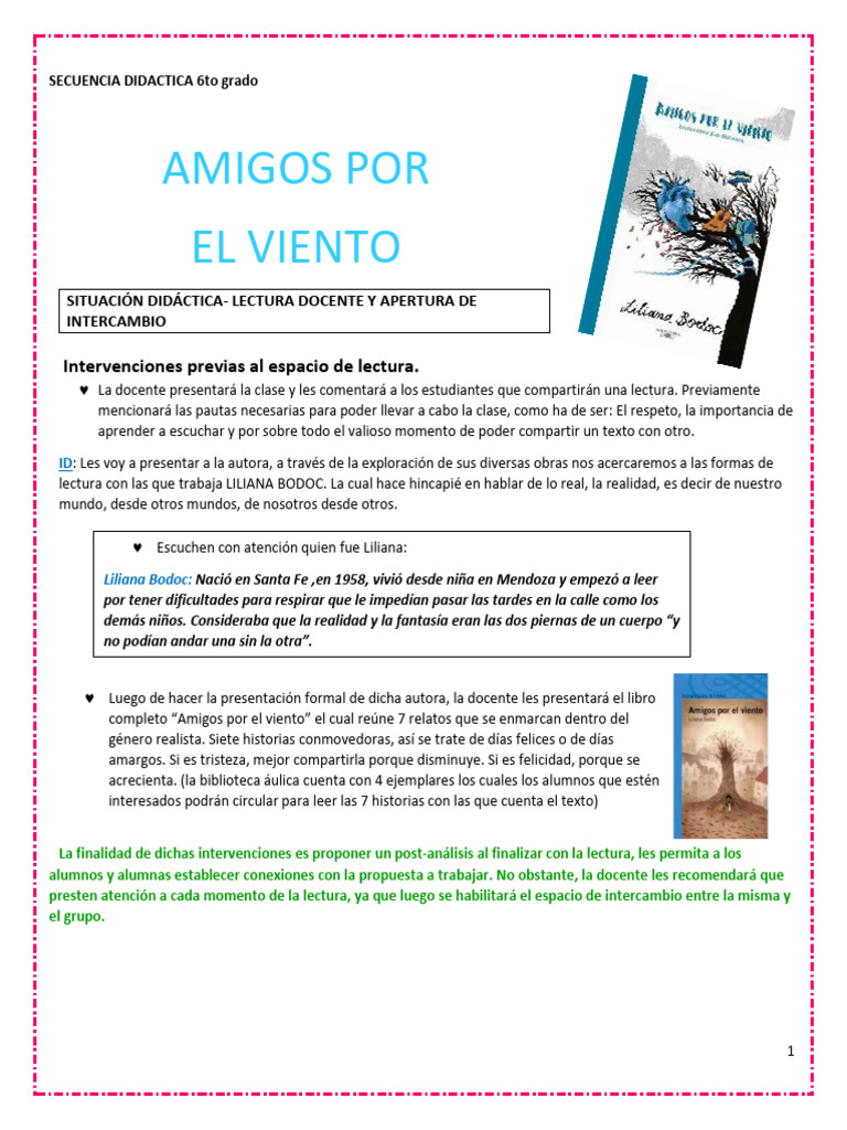 Secuencia Didactica Amigos Por El Viento 5to Año 2025 | PDF | Narración | Metáfora