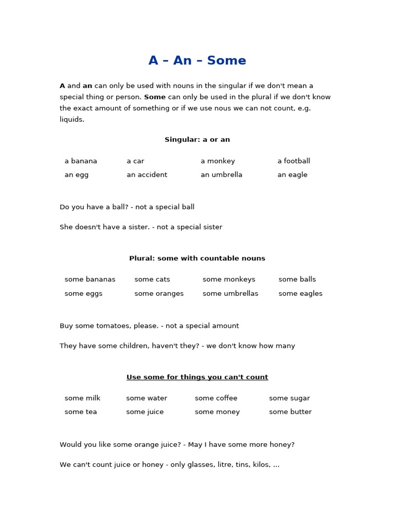 Usage of A, An, and Some | PDF