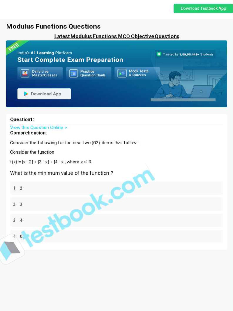 Mcq on Modulus Functions 5eea6a1439140f30f369f1f8 | PDF