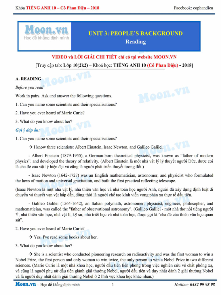 10 2018 CoDieu Baigiang UNIT 3 Reading | PDF