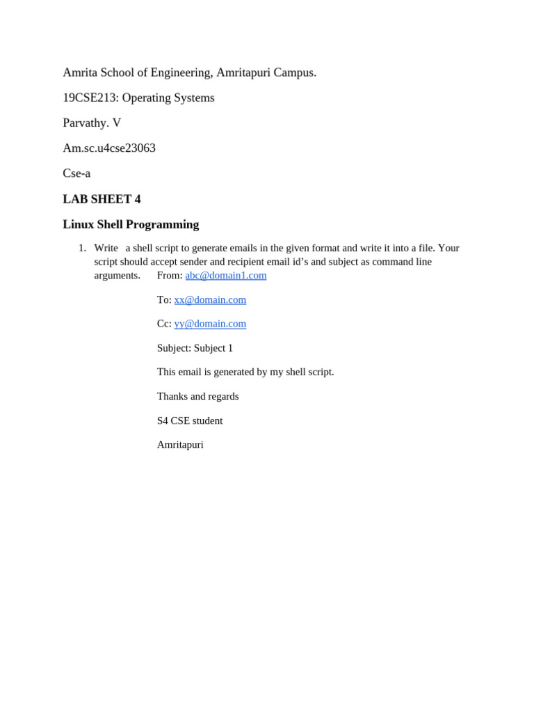 Parvathy V 23063 Os Lab 4 Answers | PDF