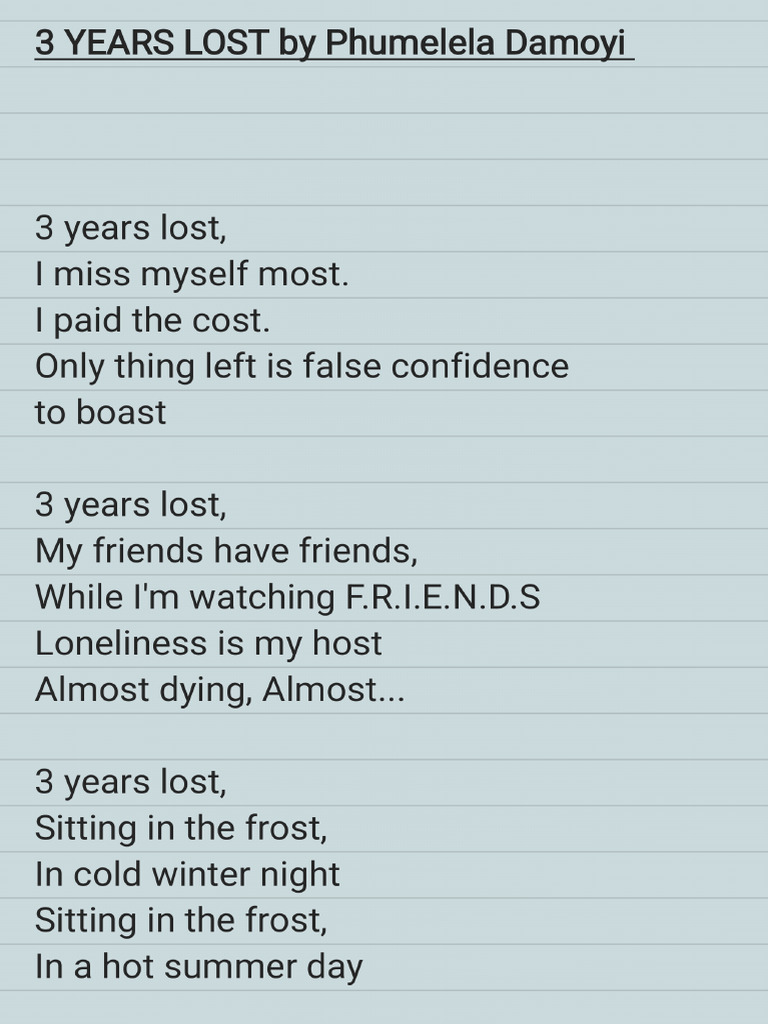 3 Years Lost by Phumelela Damoyi (Poem) | PDF