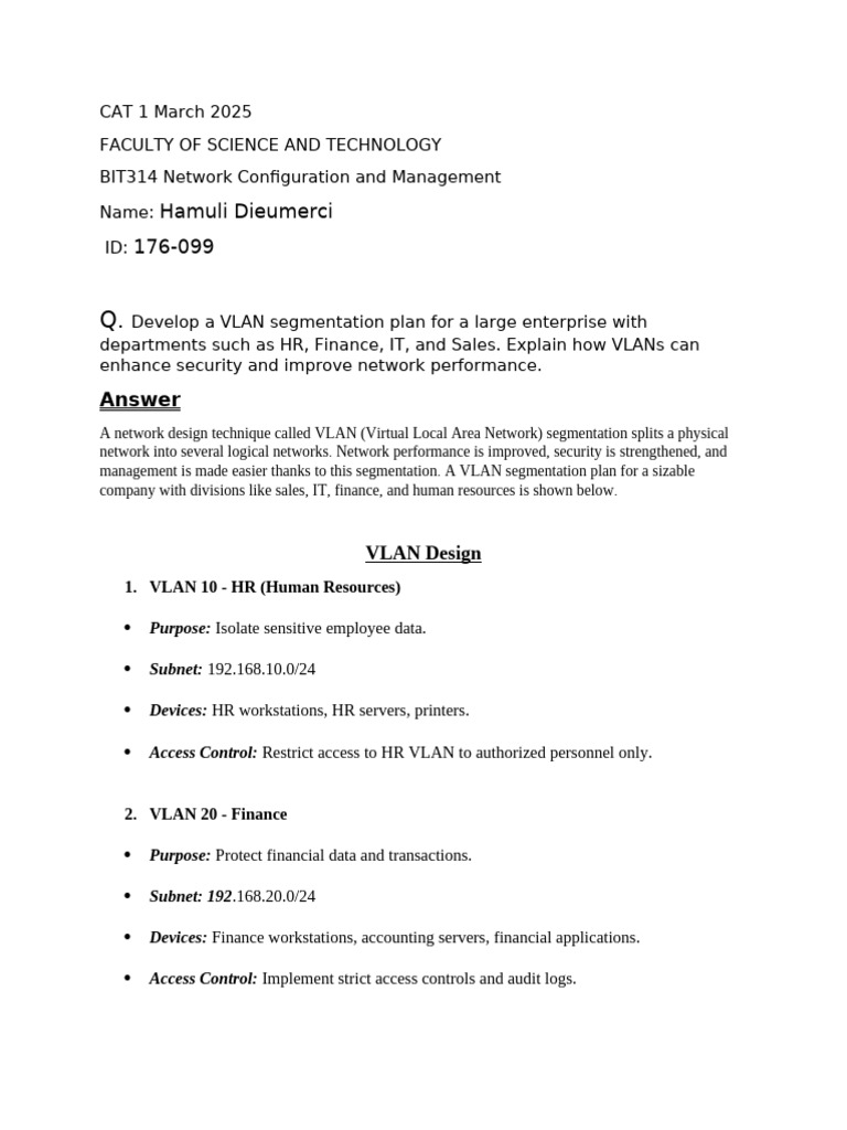 Hamuli Dieumerci 176-099 CAT1 BIT314 | PDF | Computer Network | Quality ...
