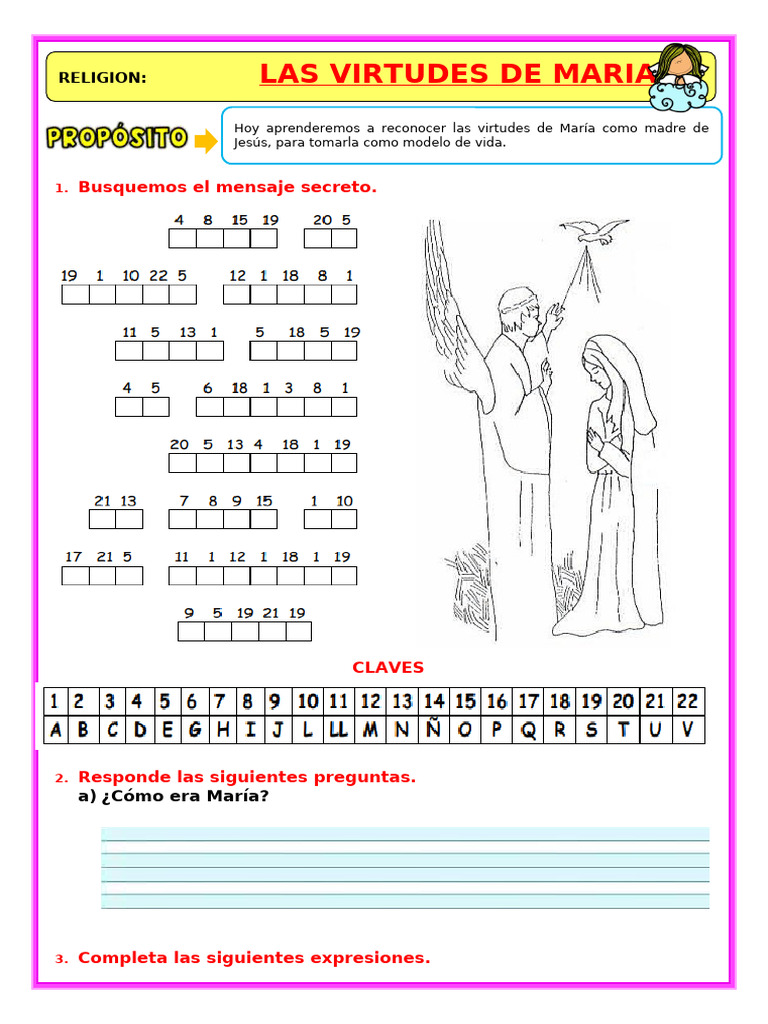 U2 s3 Ficha d2 Religión Las Virtudes de María Maestras de Primaria Del Peru 983 101 047 | PDF