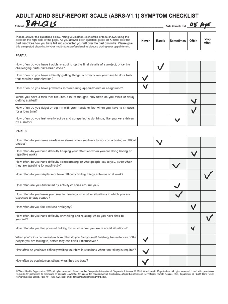 ASRS Client Blank 230405 162653 | PDF | Attention Deficit Hyperactivity ...