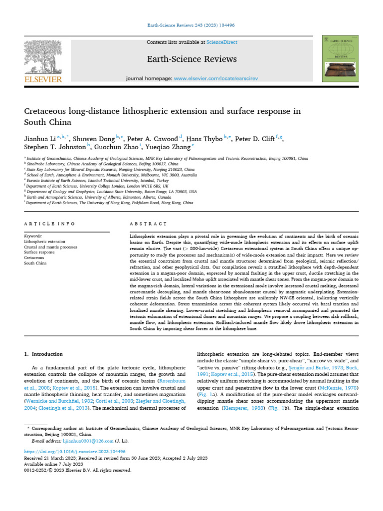 Li+Et+Al 2023 Cretaceous+Lithospheric+Extension+and+Surface+Response+in ...