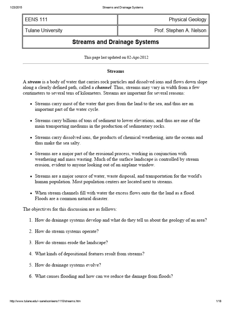 Streams and Drainage Systems | PDF | Stream | Erosion
