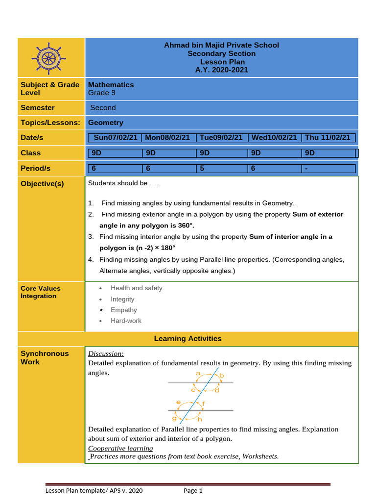 LP G9 Alquma Week 20 | PDF | Lesson Plan