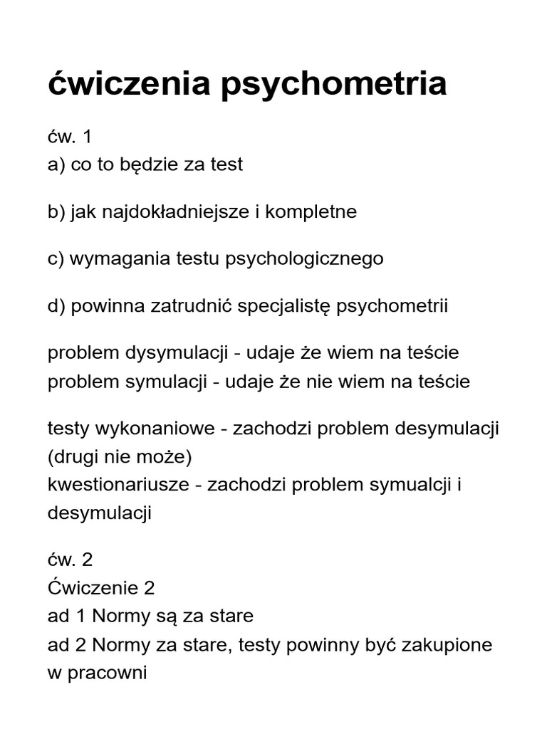 Ćwiczenia Psychometria | PDF