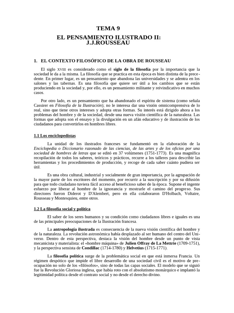 Tema 9 Rousseau | PDF | Jean-Jacques Rousseau | Contrato social