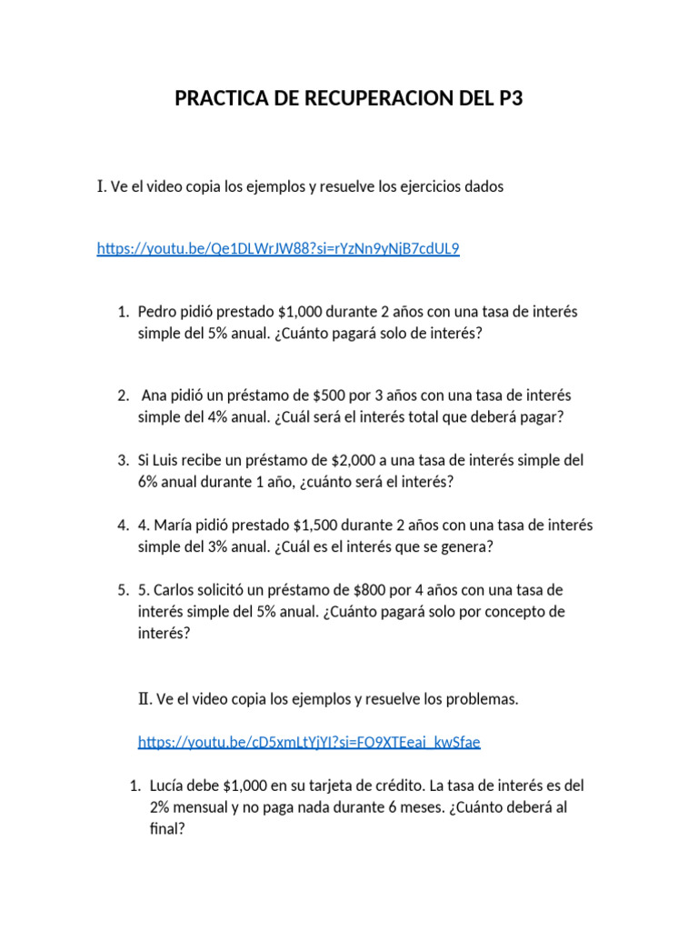 Practica de Recuperacion Del p3 de 1ro de Secundaria | PDF | Finanzas Matemáticas | Servicios ...