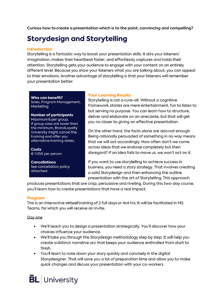 Factsheet BLU Training - Story Design & Story Telling | PDF