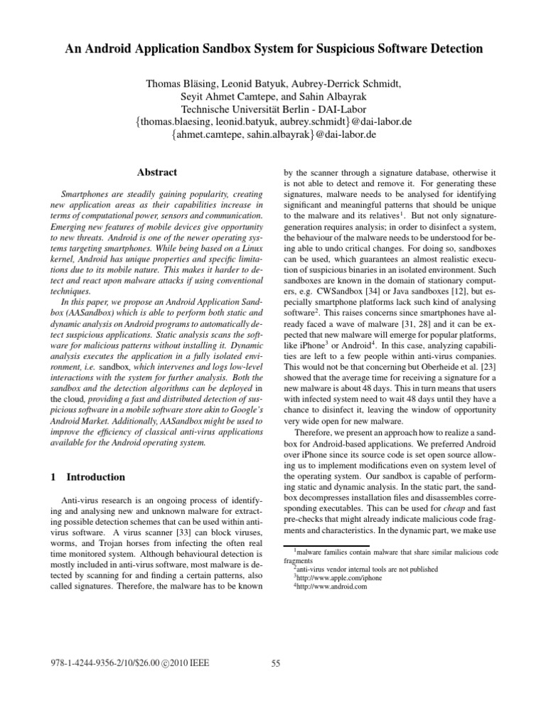 An Android Application Sandbox System For Suspicious Software Detection Pdf Malware